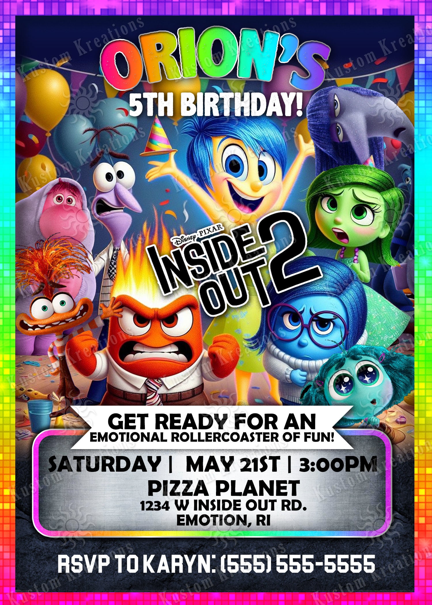 Inside Out 2 Birthday Invitation | Kustom Kreations